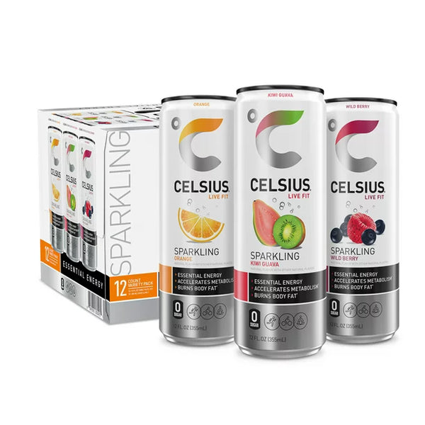 CELSIUS Essential Energy Drink 12 Fl Oz, Variety Pack (Pack of 12 ...